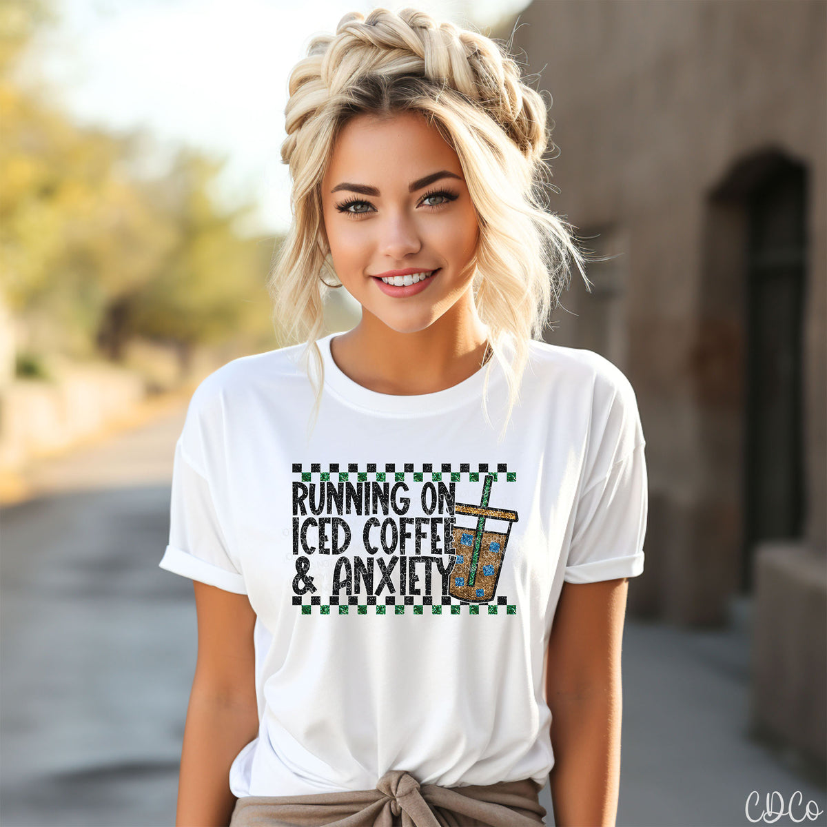 Running on Iced Coffee & Anxiety Faux Glitter DTF – Chase Design Co.