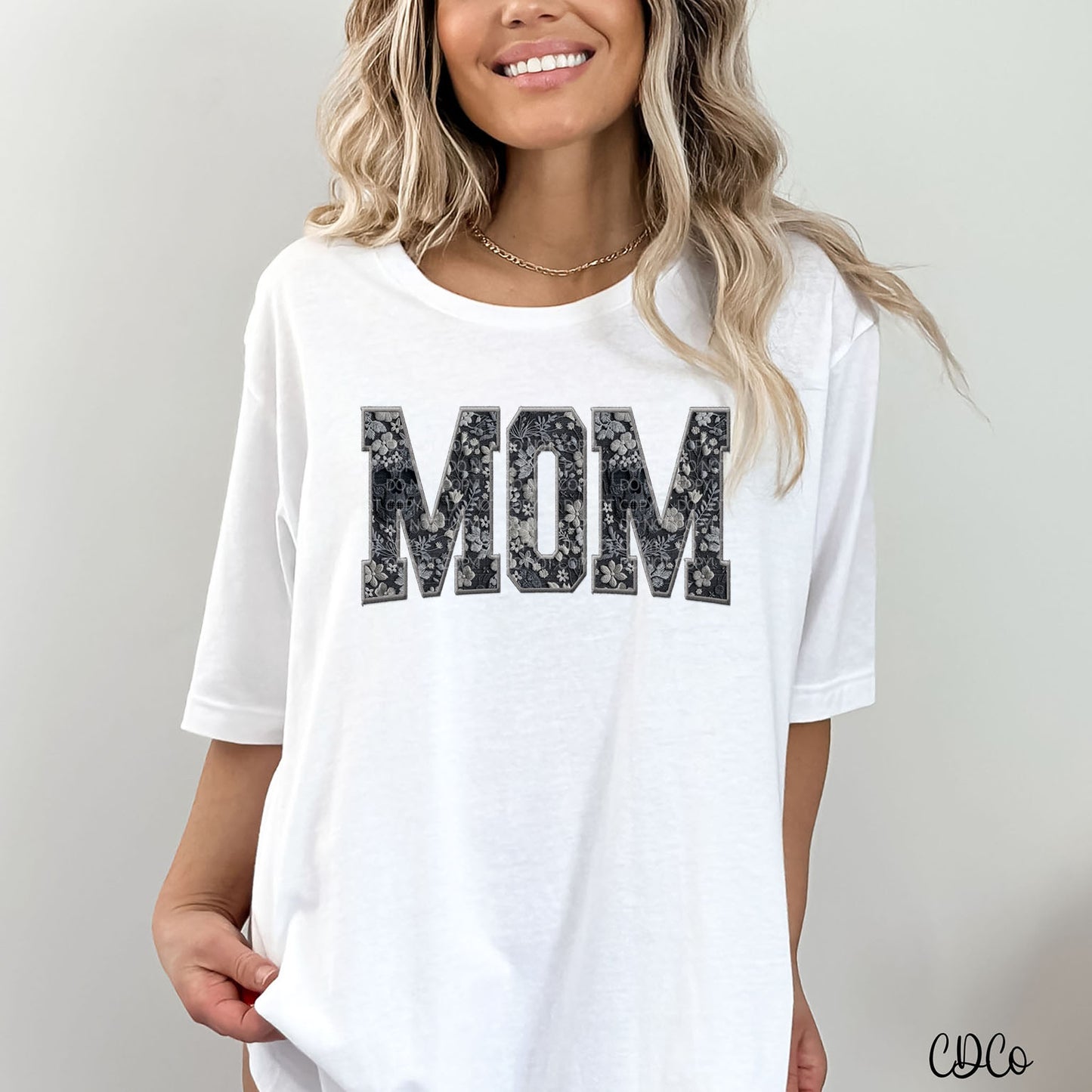 Gray Mom Floral Skull Faux Embroidery DTF – Chase Design Co.